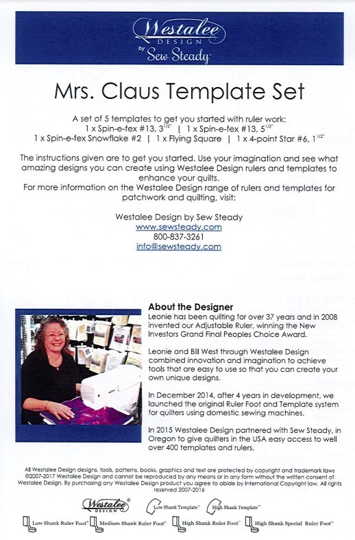 Punch with Judy > Westalee Design - Mrs. Claus Template Set - 5 Pce